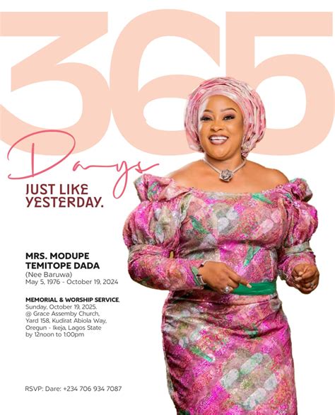 One Year Memorial For Modupe Late Wife Of Afrima Boss Mike Dada Holds On Sunday Societynow