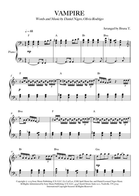 Vampire Arr Bruna T By Olivia Rodrigo Sheet Music For Easy Piano At