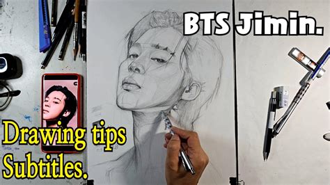 Jimin Bts Face Drawing Tips Subtitles Tutorial 지민 연필드로잉 꿀팁 자막 튜토리얼