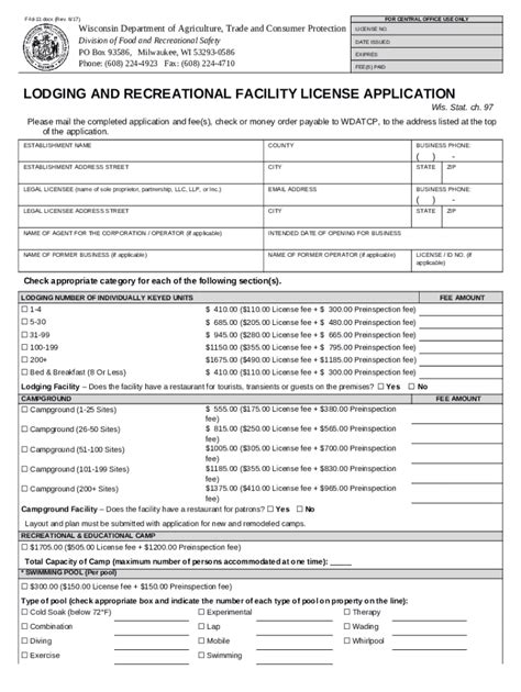 Lodging And Recreational Facility License App Doc Template Pdffiller