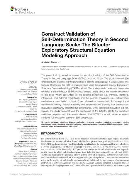 Pdf Construct Validation Of Self Determination Theory In Second