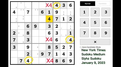 New York Times Sudoku Medium January 9 2023 Youtube