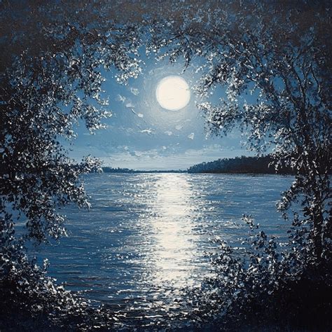 Moonlight Casting A Silver Sheen Over A Shimmering Lake Premium Ai Generated Image