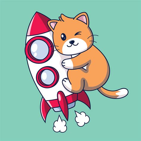 Cute Cat Flying On A Rocket Vector Illustration Of Cartoon Character