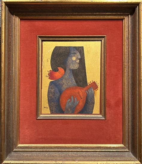 Lot Sami Briss B 1930 Israeli French A Player With A Bird Oil On Panel