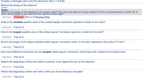 Solved Consider A Hydrogen Atom With The Electron In The N