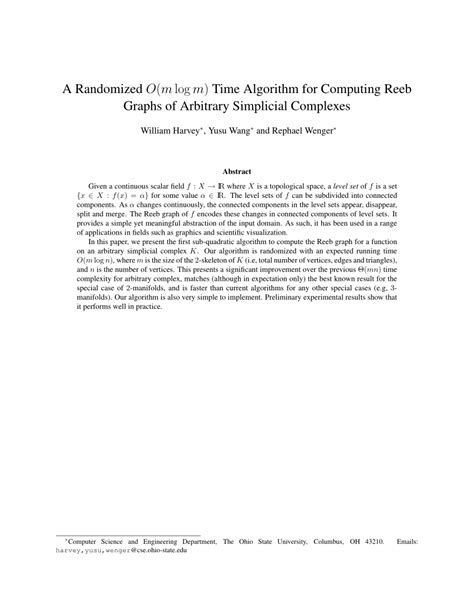 Pdf A Randomized Om Log M Time Algorithm For Computing Reeb Graphs