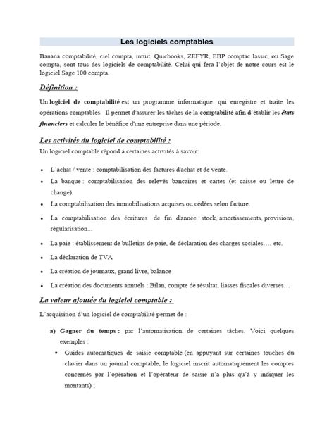 Utilités Du Logiciel Comptable Pdf Comptabilité Logiciel