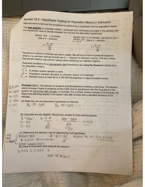 Stats Chp 10 Pg 11 Hypothesis Testing For Population Mean When Mean