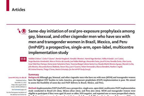 Same Day Initiation Of Oral Pre Exposure Prophylaxis Among Gay