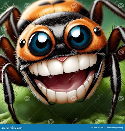 Image Of Cartoon Jumping Spider Smiling Like Human Mouth Feature Stock