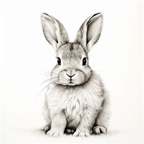 Dibujo De Conejo Realista Detallado Con Tinta Negra Sobre Fondo Blanco