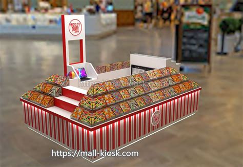 Red And White Color Wesley Candy Kiosk Sweet Food Booth In France Mall Kiosk