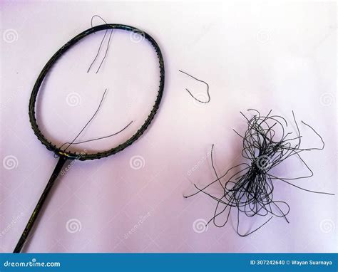 Badminton Racket With A Broken Strings On Color Background Editorial Image Image Of Isolated
