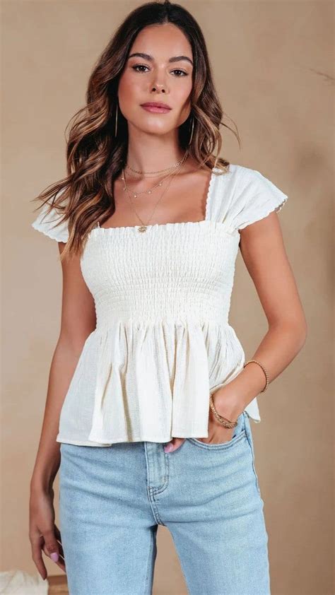 Cream Smocked Peplum Top In 2024 Everyday Outfits Cute Preppy