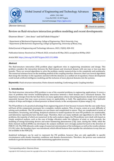 PDF Review On Fluid Structure Interaction Problem Modeling And Recent Developments