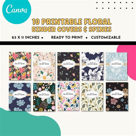 10 Editable Floral Printable Binder Covers And Spines 8 5 X 11 Inches