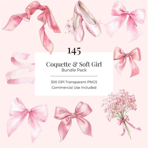 Coquette Clipart Pink Bow Png Watercolor Soft Girl Balletcore Ribbon