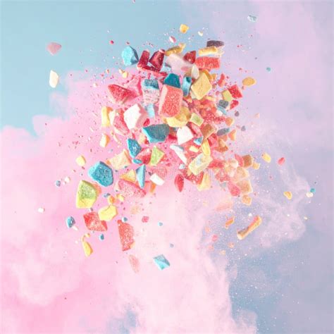 Colourful Candy Explosion With Pink And Blue Powder On A Soft Pastel