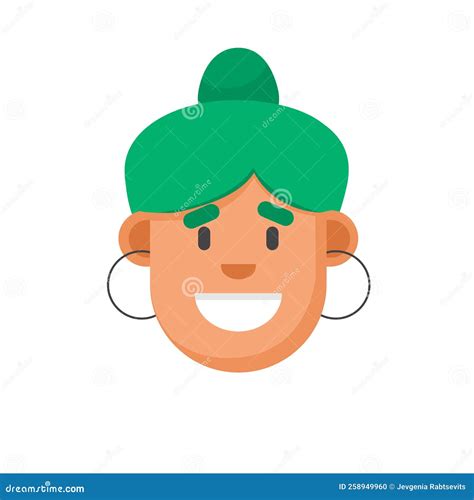 Green Hair Flat Style Girl Face Minimalism Digital Illustration Stock