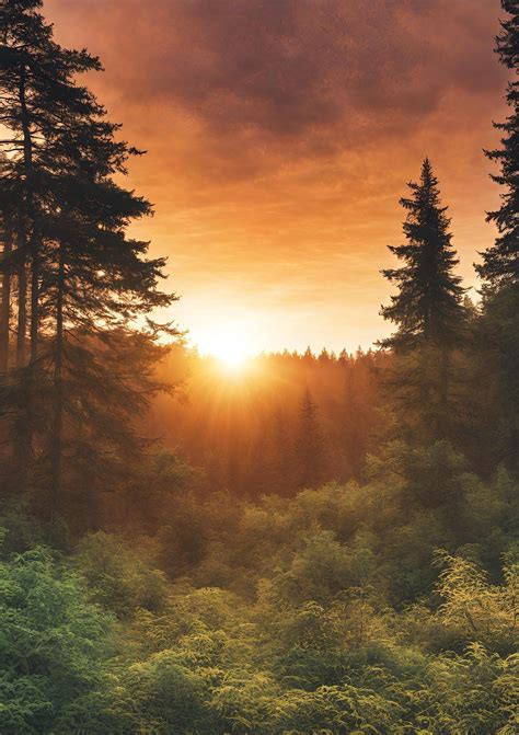 Digital Sunrise In The Forest Wall Art For Home And Decor Digital