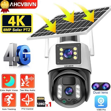 8mp Dual Lens Ptz Battery Solar 4g Sim Camera Dual Screens Pir Human