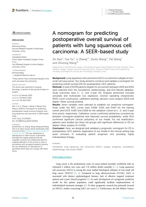 Pdf A Nomogram For Predicting Postoperative Overall Survival Of Patients With Lung Squamous