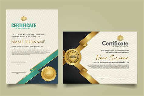 Set Certificate Template With Ribbon Stripes Ornament And Modern Texture Pattern Background