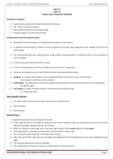 Pdf Unit 3 Serial Data Transfer Schemes · Asynchronous And