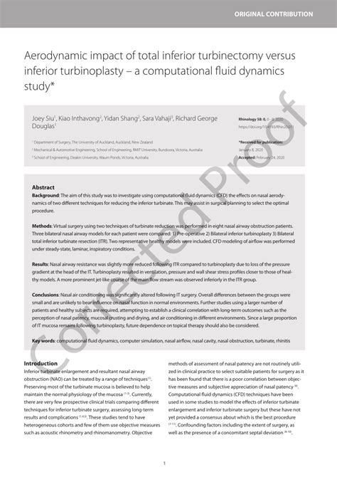 Pdf Aerodynamic Impact Of Total Inferior Turbinectomy Versus Inferior