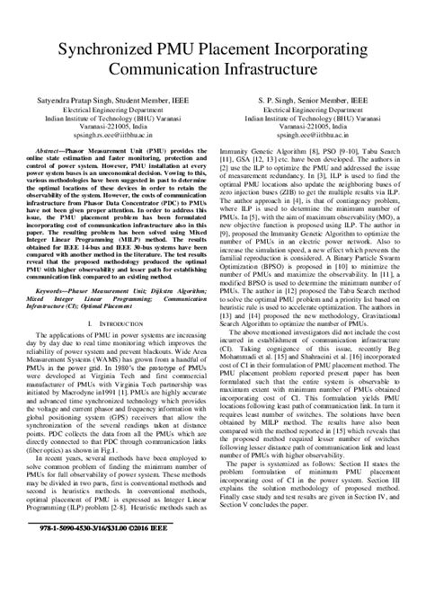 pdf synchronized pmu placement incorporating communication infrastructure