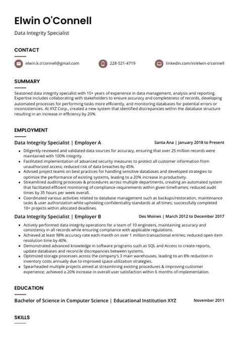 Data Integrity Specialist Resume Cv Example And Writing Guide