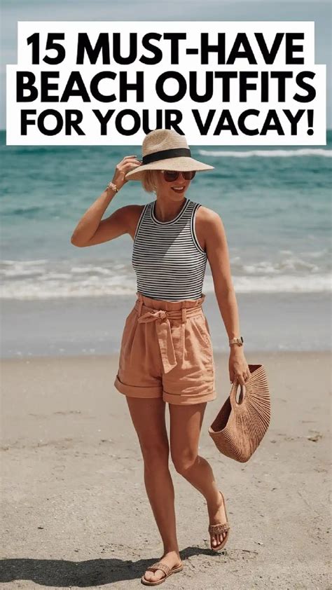 Striped Tank And Paperbag Shorts For Seaside Strolls Vacation Outfits