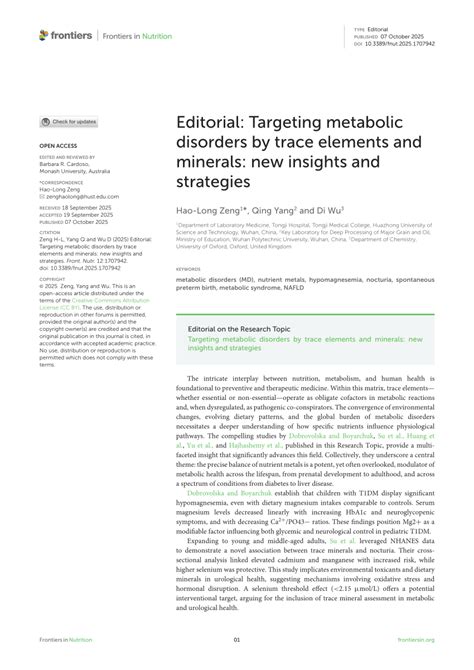 Pdf Editorial Targeting Metabolic Disorders By Trace Elements And