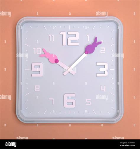 It Is Easter Time Blue Clock With Bunny On Hands Simple Flat Lay