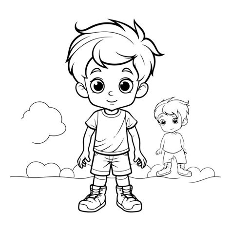 Un Niño Lindo Jugando Con Su Amigo Para El Libro De Colorear Vector