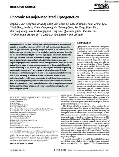 Pdf Photonic Nanojet‐mediated Optogenetics