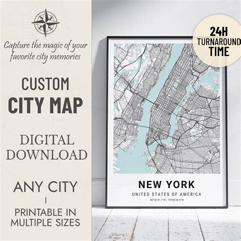 Custom City Map Print City Map Wall Art City Map T Custom City Map