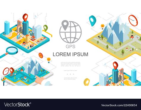 Isometric Mobile Gps Navigation Composition Vector Image