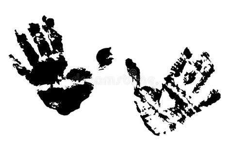 Human Hand Print Palm And Fingers Quintuple Black And White Shabby Footprint Stock Vector
