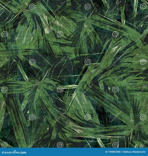 Green Tropical Palm Tree Leaves Seamless Pattern Stock Illustration