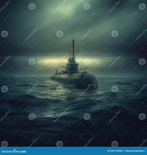 Submarine In The Sea Dramatic Sky Stock Illustration Illustration