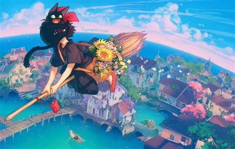 Wallpaper Cat The Sky Water Girl The City Witch Kiki Jiji