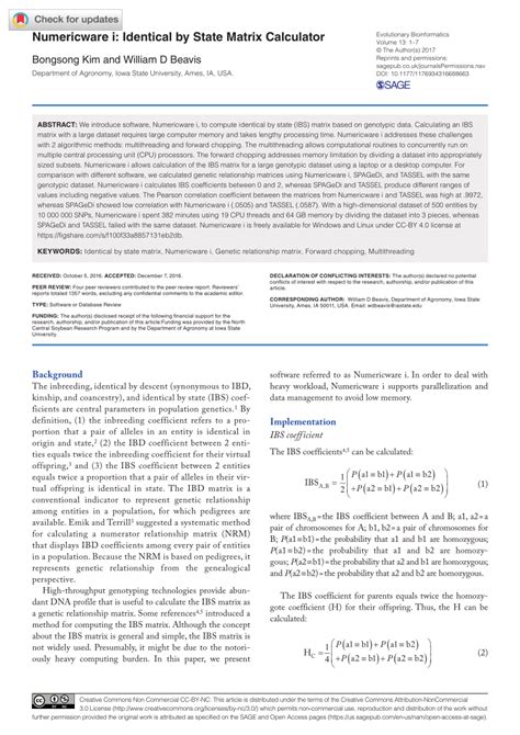 Pdf Numericware I Identical By State Matrix Calculator