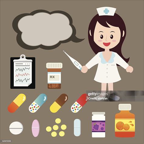 Cartoon Nurse With Medicine And Word Cloud High Res Vector Graphic