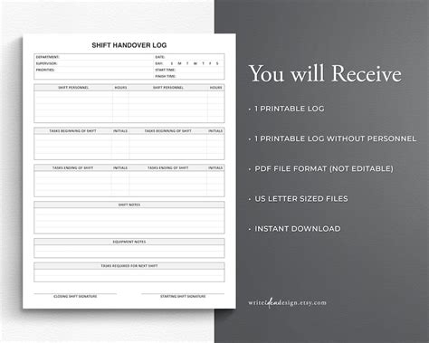 Printable Shift Handover Log Restaurant And Retail Pdf Etsy