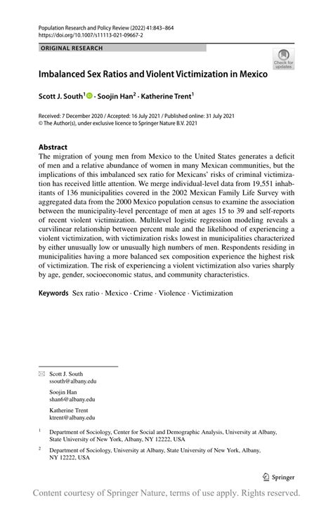 Imbalanced Sex Ratios And Violent Victimization In Mexico