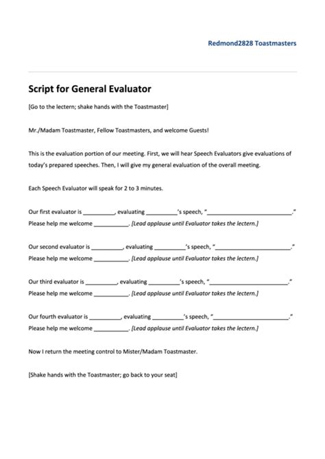 Script For General Evaluator Printable Pdf Download