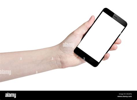 Female Teen Hand Showing Touch Device Isolated In White With White Screen Stock Photo Alamy