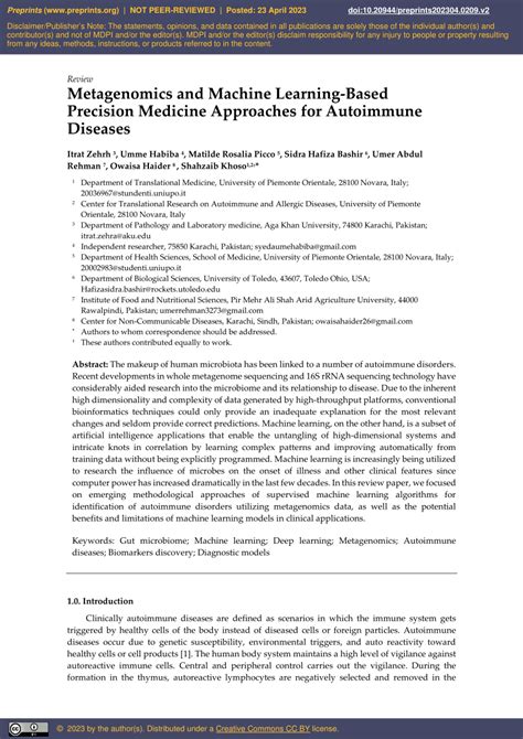 Pdf Metagenomics And Machine Learning Based Precision Medicine